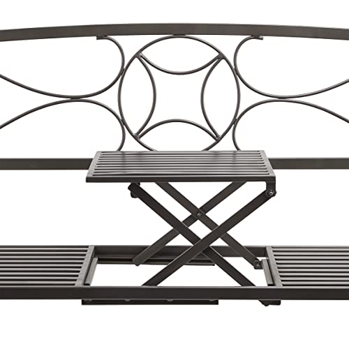 Alpine Corporation Alpine Metal Garden Outdoor Bench with Retractable Table VTFAM114, Black