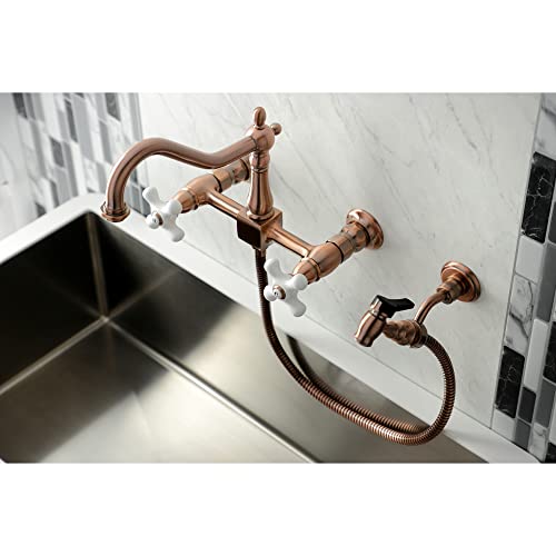 Kingston Brass KS124PXBSAC Heritage Bridge Kitchen Faucet, Antique Copper, 11.81 x 8.13 x 8.5