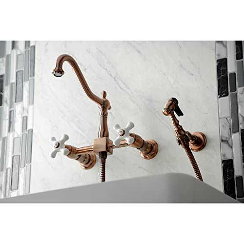 Kingston Brass KS124PXBSAC Heritage Bridge Kitchen Faucet, Antique Copper, 11.81 x 8.13 x 8.5