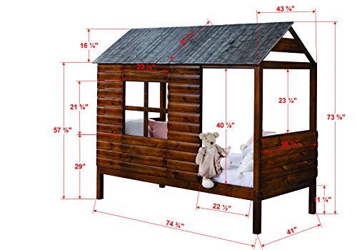 Donco Kids Twin Log Cabin Low Loft w/Twin Trundle, Rustic Walnut, Double