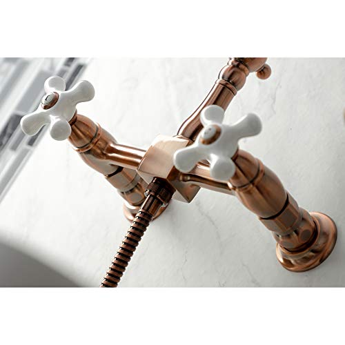 Kingston Brass KS124PXBSAC Heritage Bridge Kitchen Faucet, Antique Copper, 11.81 x 8.13 x 8.5