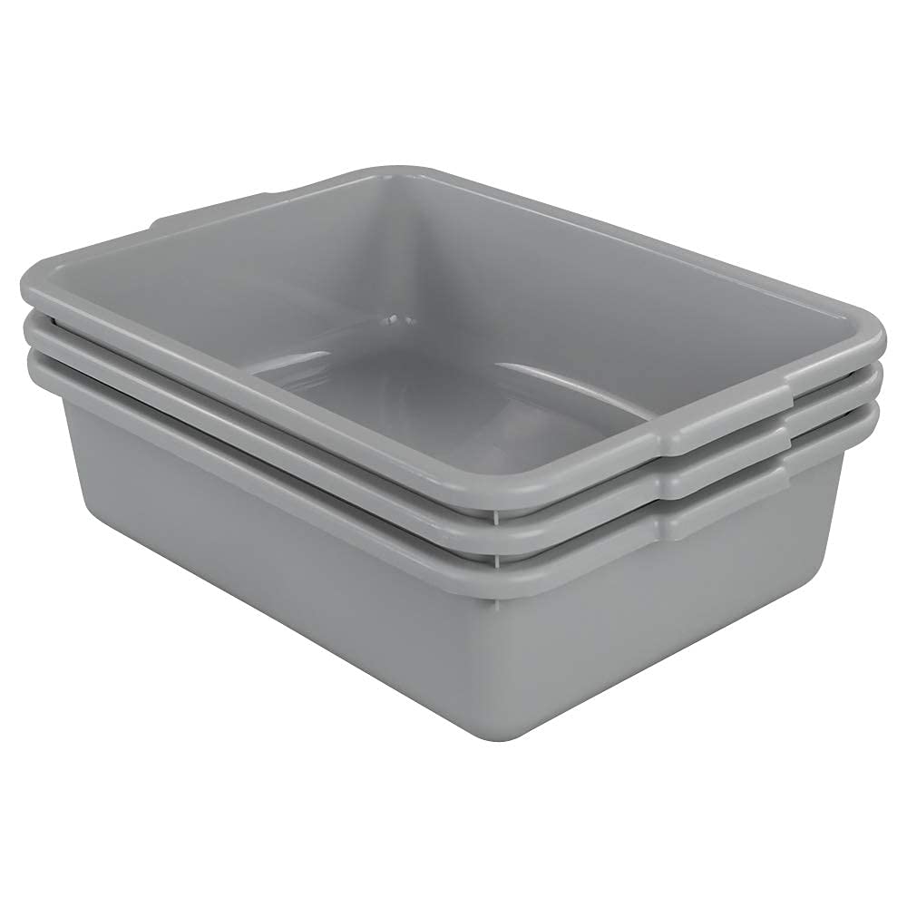 Ucake 3-Pack Plastic Bus Tub, 13 L Plastic Utility Bus Box Dish Pan, Grey