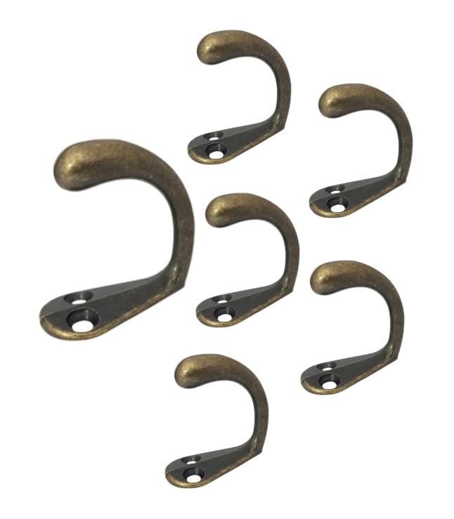 QCAA Single Prong Hook Hanger, Zinc Die Cast (6pack, Antique Brass)