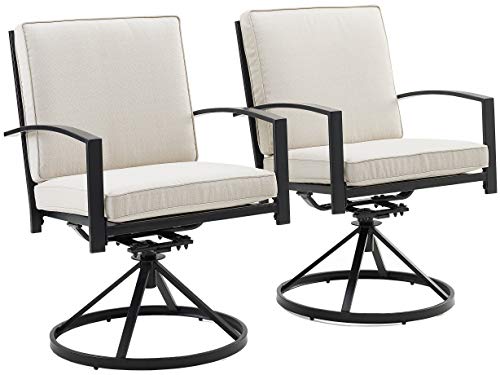 Crosley Furniture KO60026BZ-OL Kaplan Outdoor Metal Dining Swivel Chairs, Set of 2, Oiled Bronze with Oatmeal Cushions