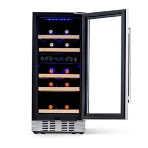 Newair 15" Wine Cooler Refrigerator | 29 Bottle Capacity | Fridge Built-in Or Free Standing | Dual Zone Wine Fridge With Removable Beech Wood Shelves In Stainless Steel NWC029SS01