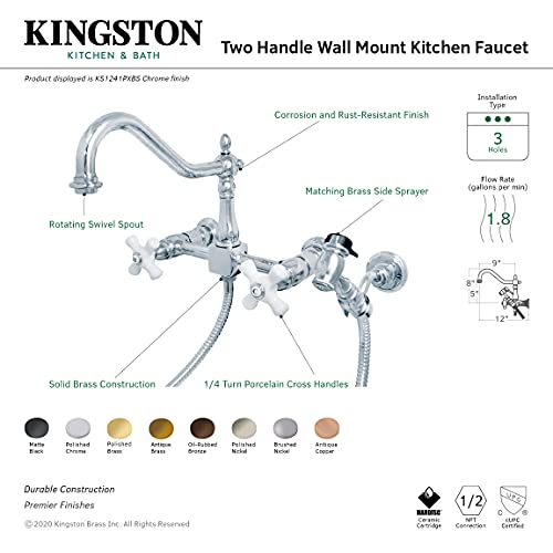 Kingston Brass KS124PXBSAC Heritage Bridge Kitchen Faucet, Antique Copper, 11.81 x 8.13 x 8.5