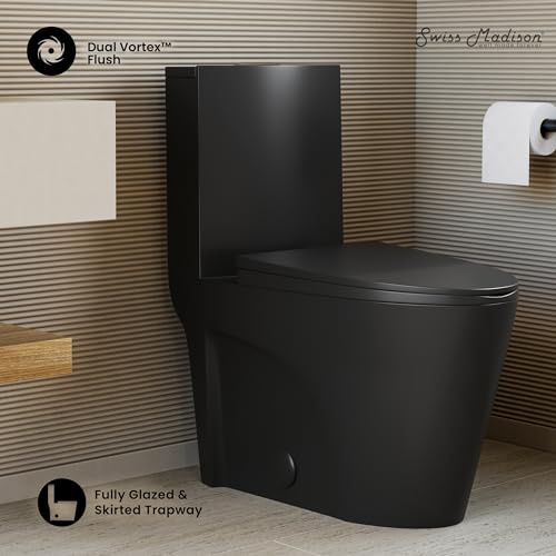 St. Tropez One-Piece Elongated Toilet Vortex Dual-Flush in Matte Black 1.1/1.6 gpf