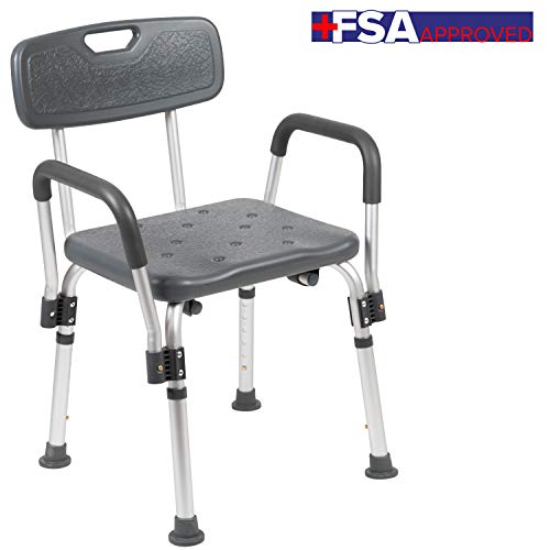 Flash Furniture HERCULES Series 300 Lb. Capacity, Adjustable Gray Bath & Shower Chair with Depth Adjustable Back