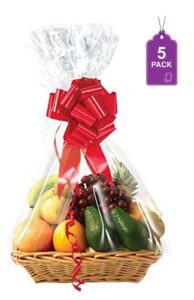 purple q crafts clear basket bags, large clear cellophane wrap for baskets & gifts 24"x30" (5)