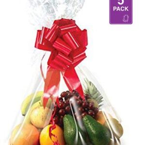 Purple Q Crafts Clear Basket Bags, Large Clear Cellophane Wrap for Baskets & Gifts 24"x30" (5)