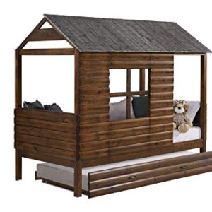 Donco Kids Twin Log Cabin Low Loft w/Twin Trundle, Rustic Walnut, Double