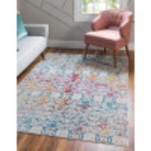 Unique Loom Charm Collection Abstract, Bohemian, Distressed, Modern, Dark Colors Area Rug, 4' 0" x 6' 0", Multi/Ivory