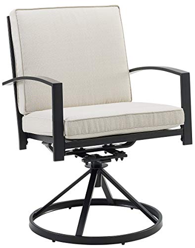 Crosley Furniture KO60026BZ-OL Kaplan Outdoor Metal Dining Swivel Chairs, Set of 2, Oiled Bronze with Oatmeal Cushions