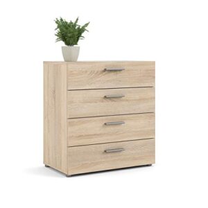 Tvilum Bedrooms, Living Areas, or Entryways, Silver Handles, Steel Brackets at Bottom 4 Drawer Chest, 15,85 in D x 26,81 in H x 31,57 in W, Oak