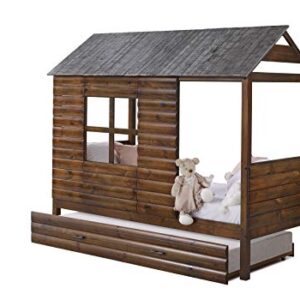 Donco Kids Twin Log Cabin Low Loft w/Twin Trundle, Rustic Walnut, Double