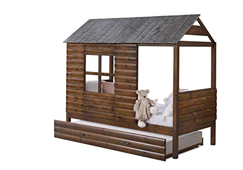 Donco Kids Twin Log Cabin Low Loft w/Twin Trundle, Rustic Walnut, Double