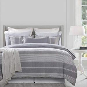 hiend accents lane 3 piece duvet cover set with pillow shams, gray and white stripe seersucker pattern, super queen size, modern casual traditional style luxury bedding set, 1 duvet and 2 pillowcases