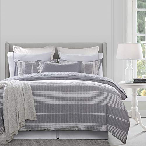 HiEnd Accents Lane 3 Piece Duvet Cover Set with Pillow Shams, Gray and White Stripe Seersucker Pattern, Super Queen Size, Modern Casual Traditional Style Luxury Bedding Set, 1 Duvet and 2 Pillowcases