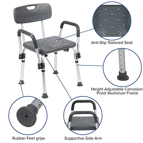 Flash Furniture HERCULES Series 300 Lb. Capacity, Adjustable Gray Bath & Shower Chair with Depth Adjustable Back