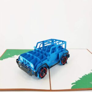 pop card express blue jeep pop up birthday card, thank you card, love card, graduation card, anniversary card, just because, romantic cards for man, woman, lady, girl, boy jeep pop up card (blue)