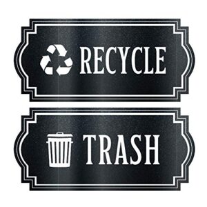 recycle and trash elegant decal to organize trash cans or garbage containers and walls - premium cut vinyl style 2 (small, metallic black)