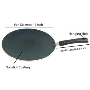 Non-Stick Chapati Concave Tawa Pan with Wooden Spatula & ScrubberConcave Griddle Tava Aluminum Black Chapati Tawa Roti Cookware Tava Pizza Crepe Pan