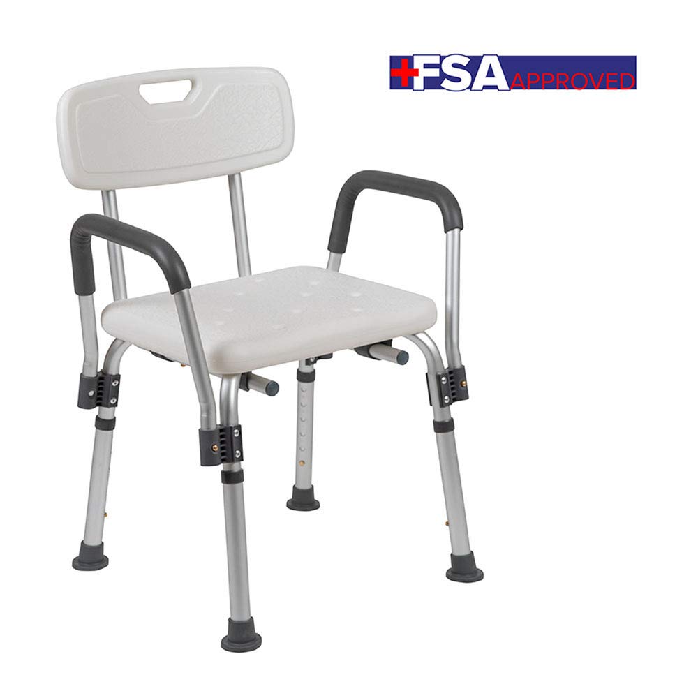 Flash Furniture HERCULES Series 300 Lb. Capacity, Adjustable White Bath & Shower Chair with Depth Adjustable Back