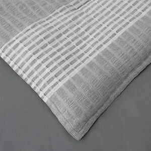 HiEnd Accents Lane 3 Piece Duvet Cover Set with Pillow Shams, Gray and White Stripe Seersucker Pattern, Super Queen Size, Modern Casual Traditional Style Luxury Bedding Set, 1 Duvet and 2 Pillowcases