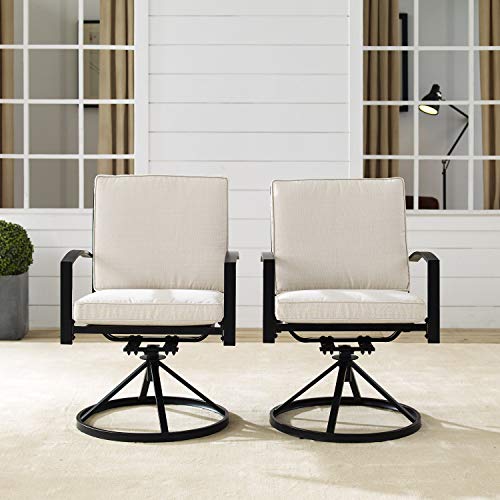 Crosley Furniture KO60026BZ-OL Kaplan Outdoor Metal Dining Swivel Chairs, Set of 2, Oiled Bronze with Oatmeal Cushions