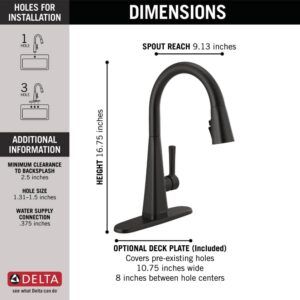 Delta Faucet Lenta Matte Black Kitchen Faucet Touch, Touch Kitchen Faucets with Pull Down Sprayer, Kitchen Sink Faucet, Kitchen Faucet Black, Touch2O Technology, Matte Black 19802TZ-BL-DST