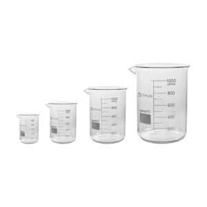 usa lab low form beakers with extra large marking, 3.3 borosilicate glass beaker for chemistry lab test, scientific chemical mixing, multipurpose liquid measuring beaker for cocktail, cooking, 500 ml