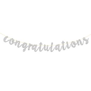 silver glitter congratulations banner for wedding, anniversary, graduation, congrats master bunting, retirement party decorations supplies