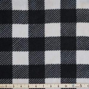 Buffalo Plaid B&W Anti-Pill Premium No-Sew Throw Fleece Fabric Kit (72x60)