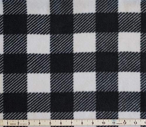 Buffalo Plaid B&W Anti-Pill Premium No-Sew Throw Fleece Fabric Kit (72x60)