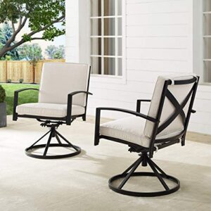 Crosley Furniture KO60026BZ-OL Kaplan Outdoor Metal Dining Swivel Chairs, Set of 2, Oiled Bronze with Oatmeal Cushions