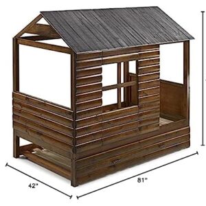 Donco Kids Twin Log Cabin Low Loft w/Twin Trundle, Rustic Walnut, Double