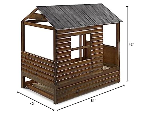 Donco Kids Twin Log Cabin Low Loft w/Twin Trundle, Rustic Walnut, Double