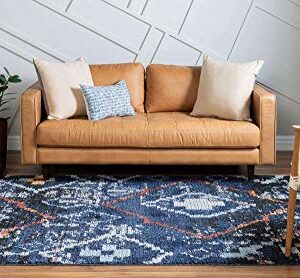 Unique Loom Morocco Collection Tribal, Southwestern, Bohemian Area Rug, 4' 0" x 6' 0", Navy Blue/Gray