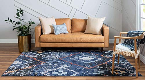 Unique Loom Morocco Collection Tribal, Southwestern, Bohemian Area Rug, 4' 0" x 6' 0", Navy Blue/Gray