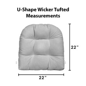 RSH DECOR: Tufted U-Shape Wicker Seat Cushions Set of 2 | 22” x 22” | Water-Resistant Spun Fabric | Outdoor Chair Cushions for Patio Furniture | Ivory (Cream, Natural)