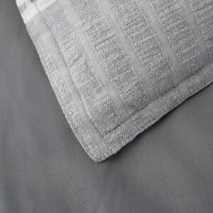 HiEnd Accents Lane 3 Piece Duvet Cover Set with Pillow Shams, Gray and White Stripe Seersucker Pattern, Super Queen Size, Modern Casual Traditional Style Luxury Bedding Set, 1 Duvet and 2 Pillowcases