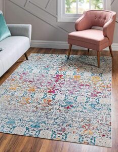 unique loom charm collection abstract, bohemian, distressed, modern, dark colors area rug, 4' 0" x 6' 0", multi/ivory