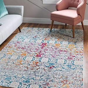 Unique Loom Charm Collection Abstract, Bohemian, Distressed, Modern, Dark Colors Area Rug, 4' 0" x 6' 0", Multi/Ivory