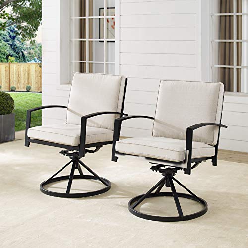 Crosley Furniture KO60026BZ-OL Kaplan Outdoor Metal Dining Swivel Chairs, Set of 2, Oiled Bronze with Oatmeal Cushions