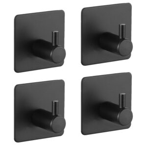 loogi adhesive hooks, door hooks heavy duty towel hooks stick on wall waterproof stainless steel robe hanger for hanging bathroom kitchen home black 4 pack