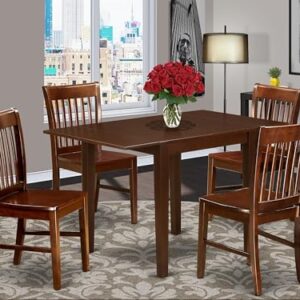 East West Furniture NDNO5-MAH-W 5 Piece Dining Room Table Set Includes a Rectangle Dining Table with Dropleaf and 4 Wood Seat Chairs, 30x48 Inch, Mahogany