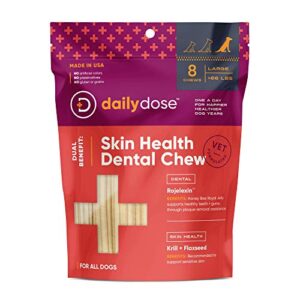 dailydose dual benefit - dental + skin health chews for dogs, large | dental treats with supplements (77123)