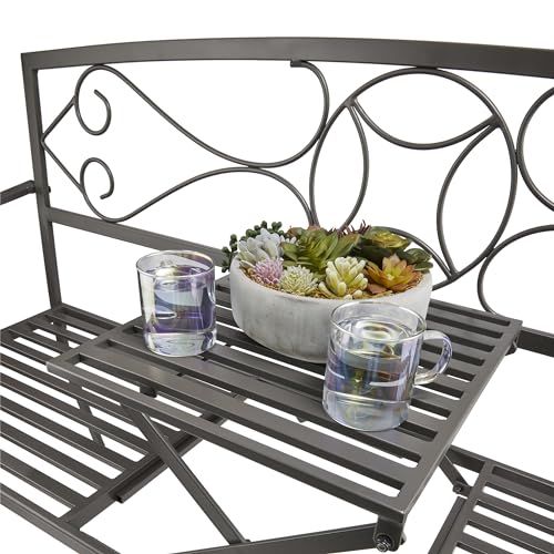 Alpine Corporation Alpine Metal Garden Outdoor Bench with Retractable Table VTFAM114, Black