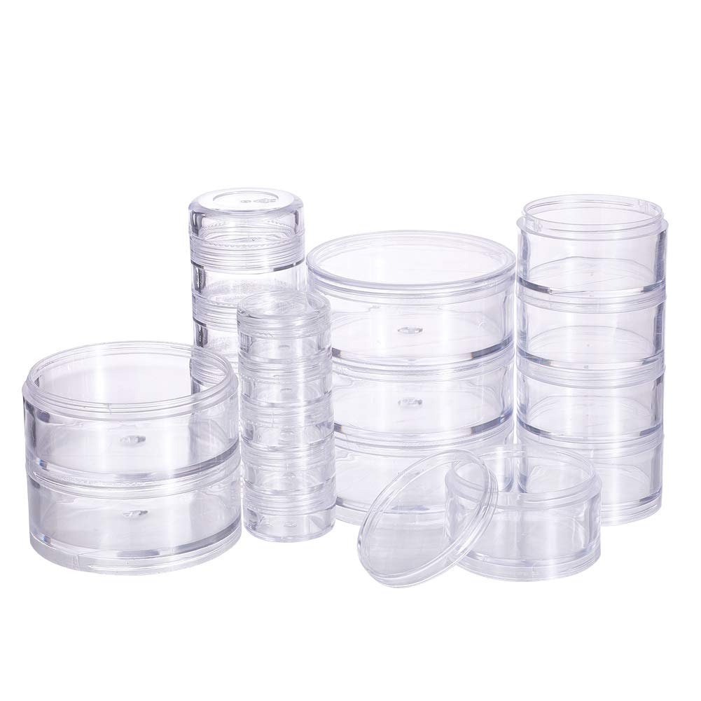 BENECREAT Mixed Size Stackable Round Plastic Containers 4 Column(5 Layer/Column) Bead Storage Jars for Beads, Buttons, Crafts and Small Jewelry Findings