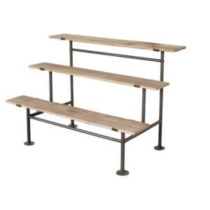 my swanky home modern three tiered wood shelves bleachers style metal display unit industrial